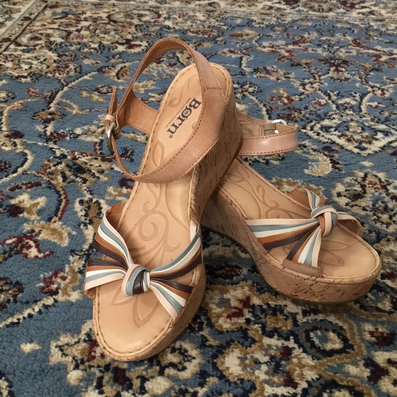 Born | Shoes | Born Blue And Tan Ankle Strap Sandals | Poshmark